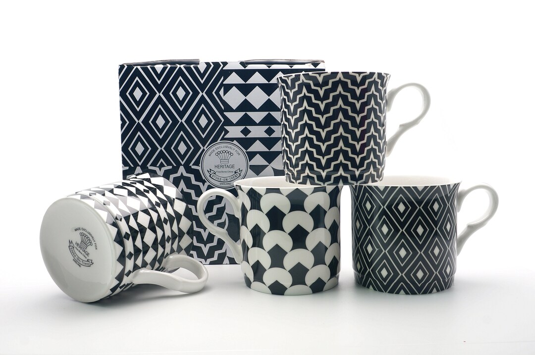 Shades of Black Set / 4 Fine Bone China Mugs - Etsy UK