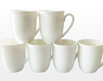 Set of 6 Fine Bone China Mugs With Gold Rim Gift Boxed Glossy White ...