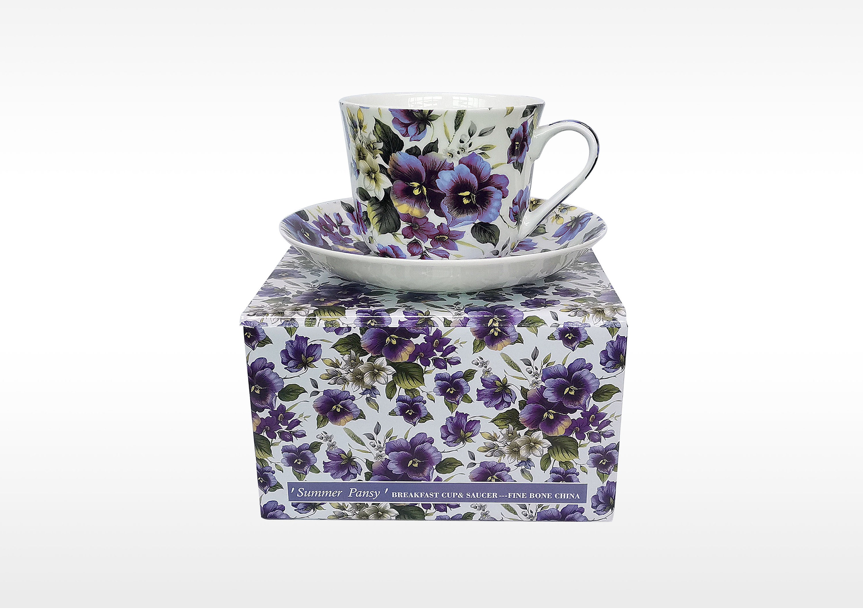 Fine Bone China Breakfast Cup and Saucer Summer Pansy Design - Etsy UK