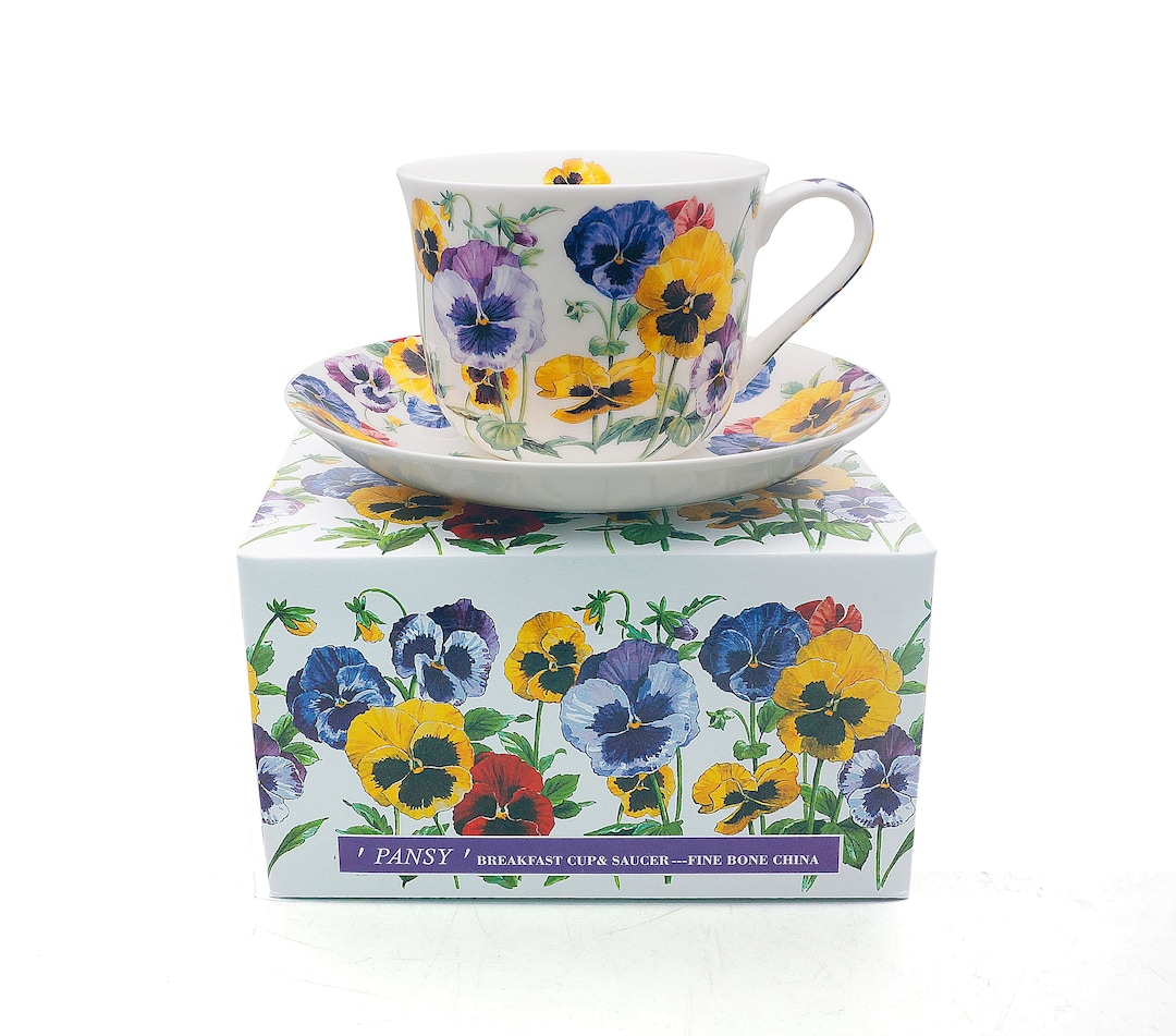 Fine Bone China Breakfast Cup and Saucer Pansy Design - Etsy