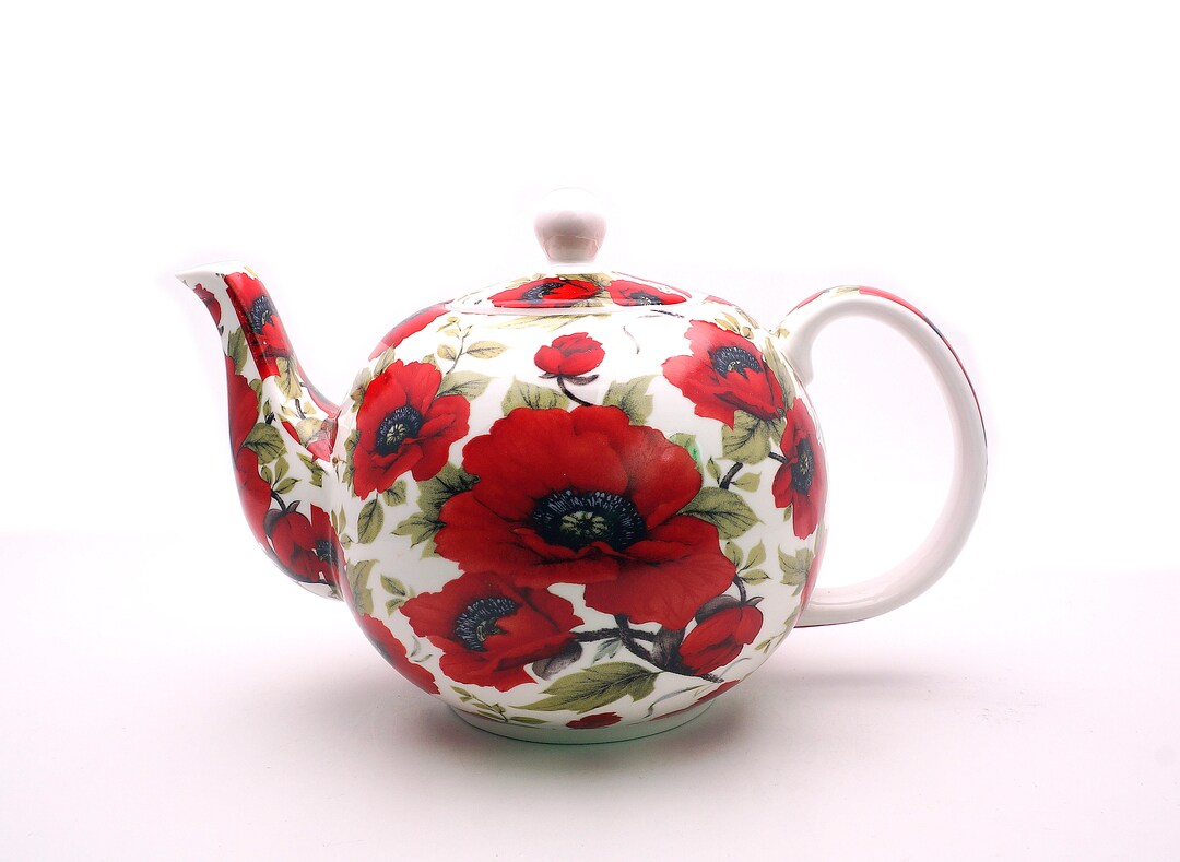 Red Poppy 1.1 Ltr Porcelain Teapot - Etsy