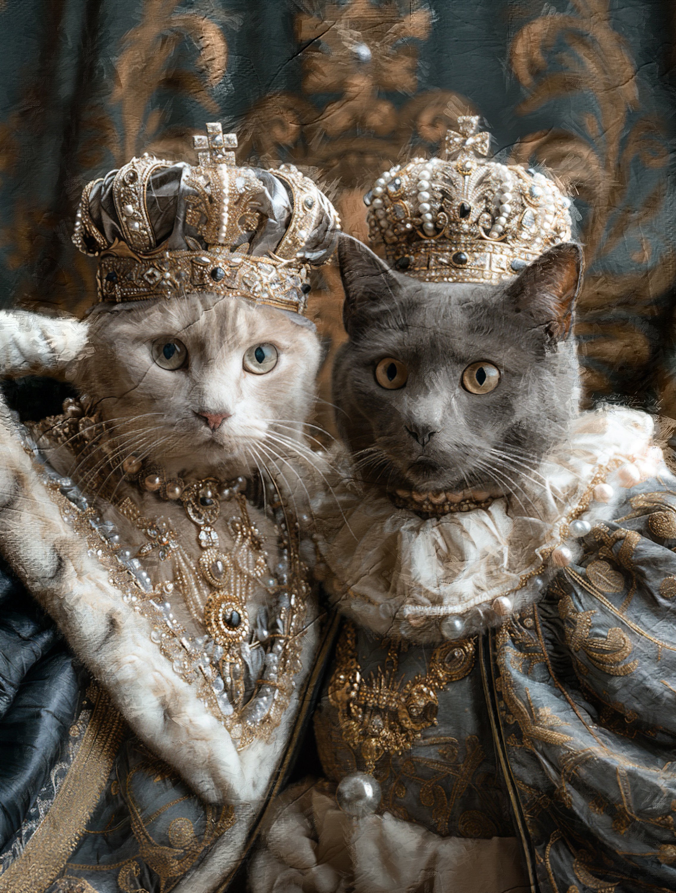 Couple Royal Cat Portrait, Funny Gift for Her, Regal Pet Portrait ...