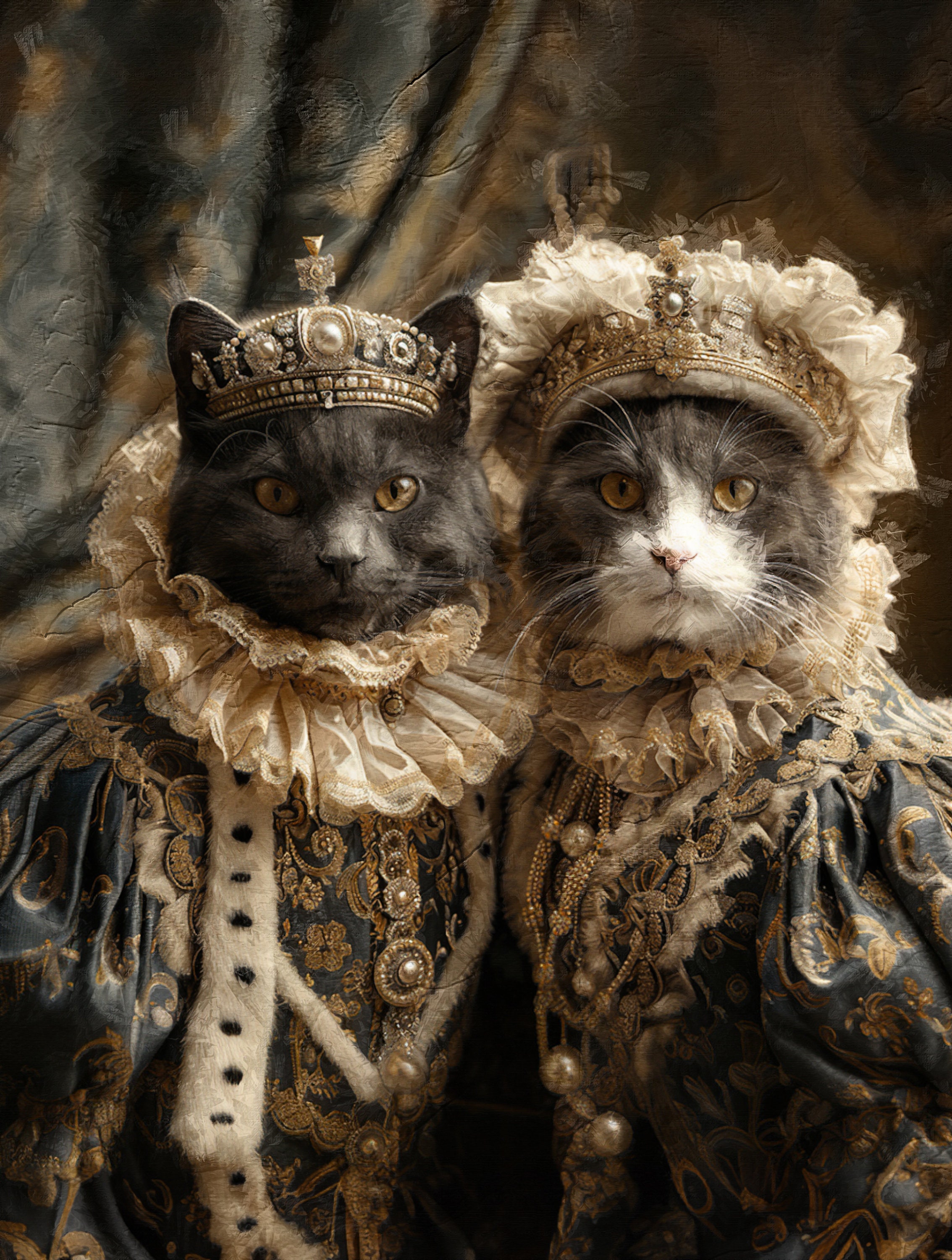Couple Royal Cat Portrait, Funny Gift for Her, Regal Pet Portrait ...
