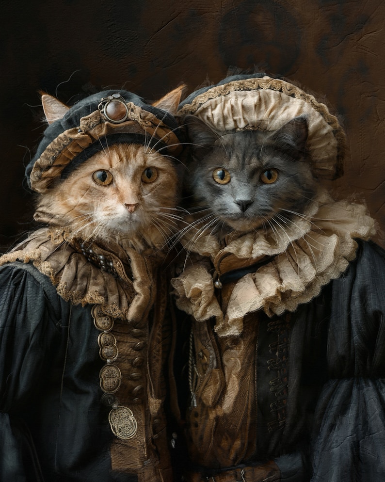 Couple Royal Cat Portrait, Funny Gift for Her, Regal Pet Portrait ...