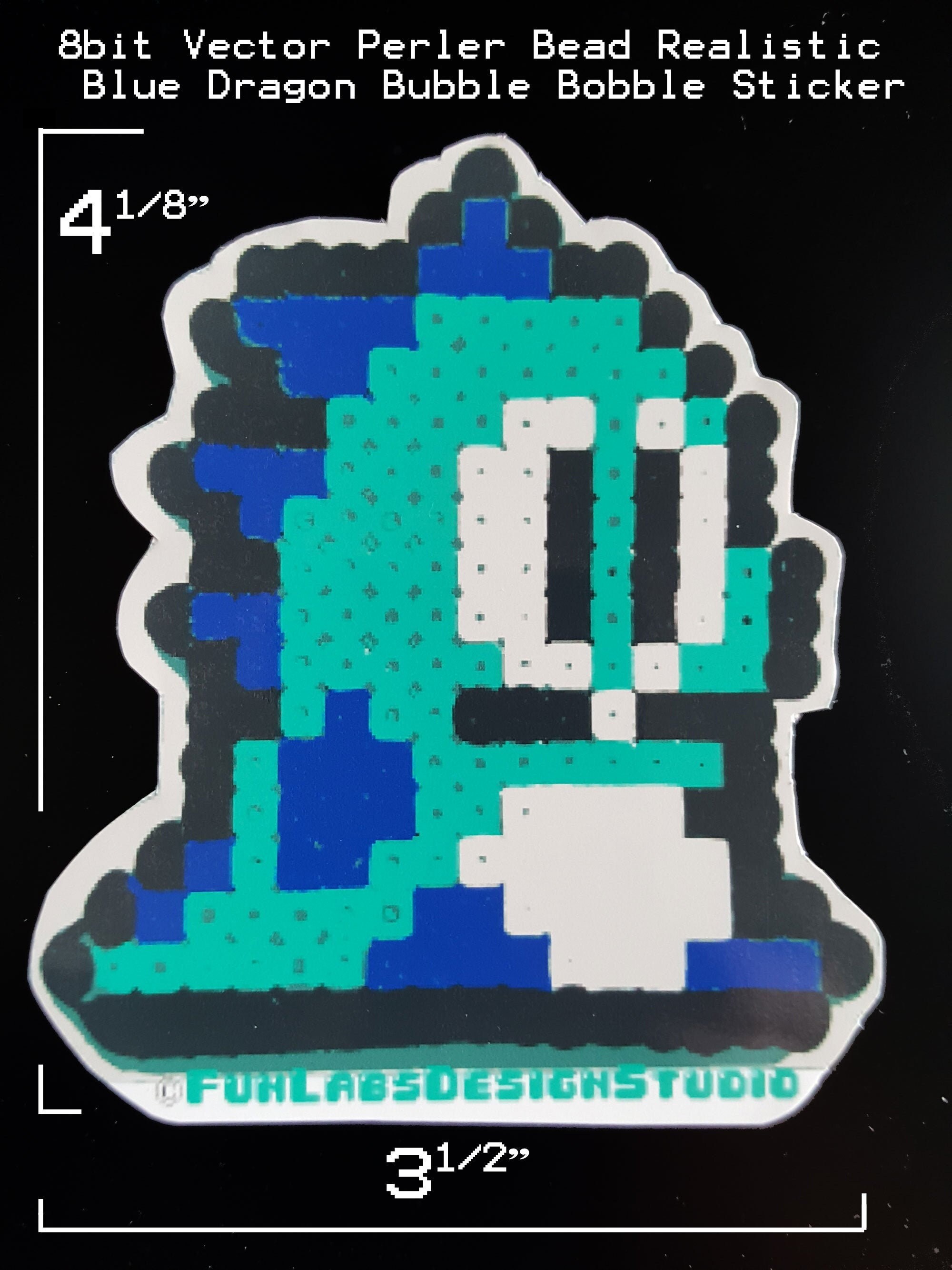 8bit Vector Bubble Bobble Blue Dragon 4" Inch X 3.5" Inch *perler Bead ...