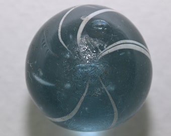 Blue base; White Ribbons 19/32. A German Coreless Swirl Antique hand ...