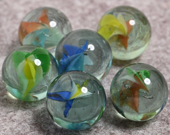 Japanese Cross-through Cats-eye Marbles. Set of Six Vintage Japan, 1960 ...