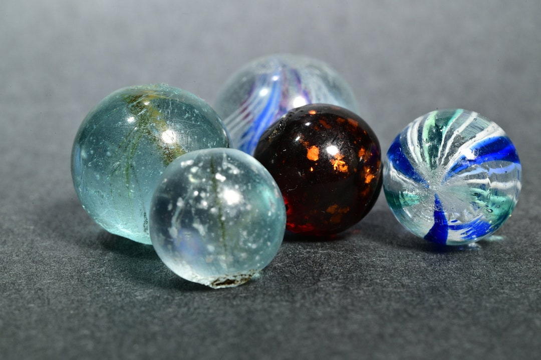 5 Antique German Handmade Marbles Mixed Collector's Set, Including Mica ...