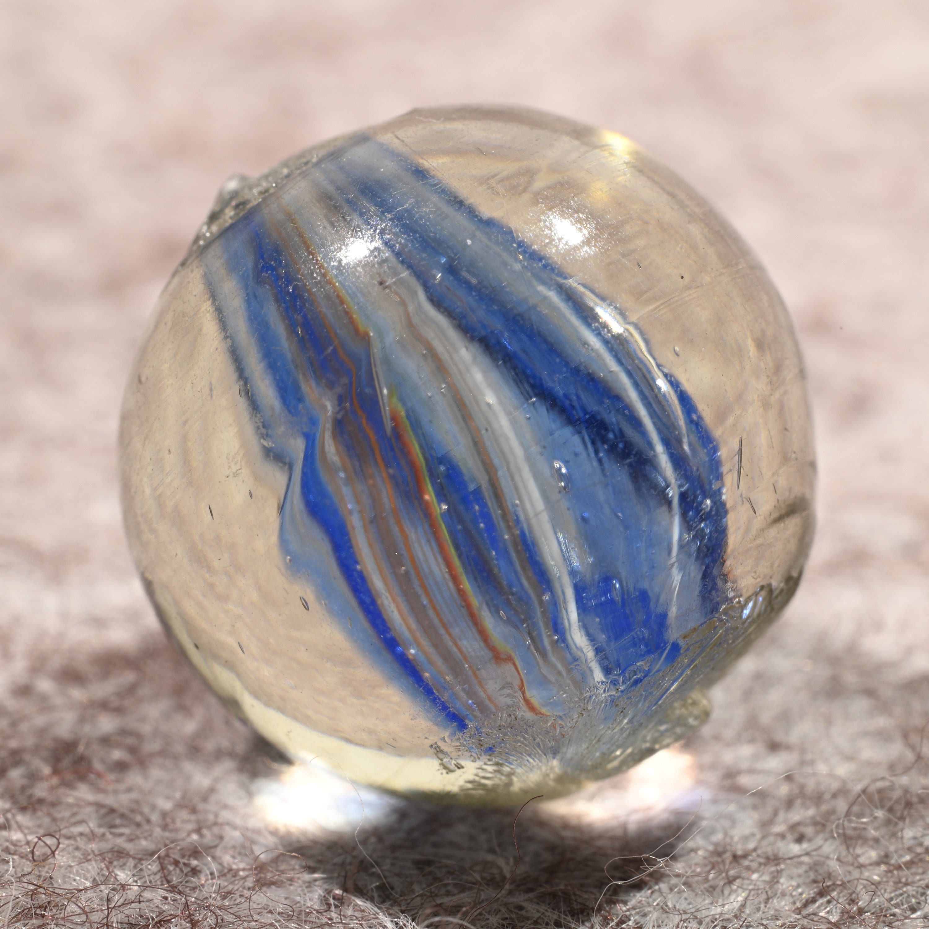 Blue base; White Ribbons 19/32. A German Coreless Swirl Antique hand ...