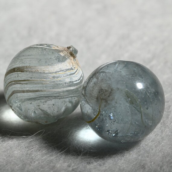 Blue base; White Ribbons 19/32. A German Coreless Swirl Antique hand ...