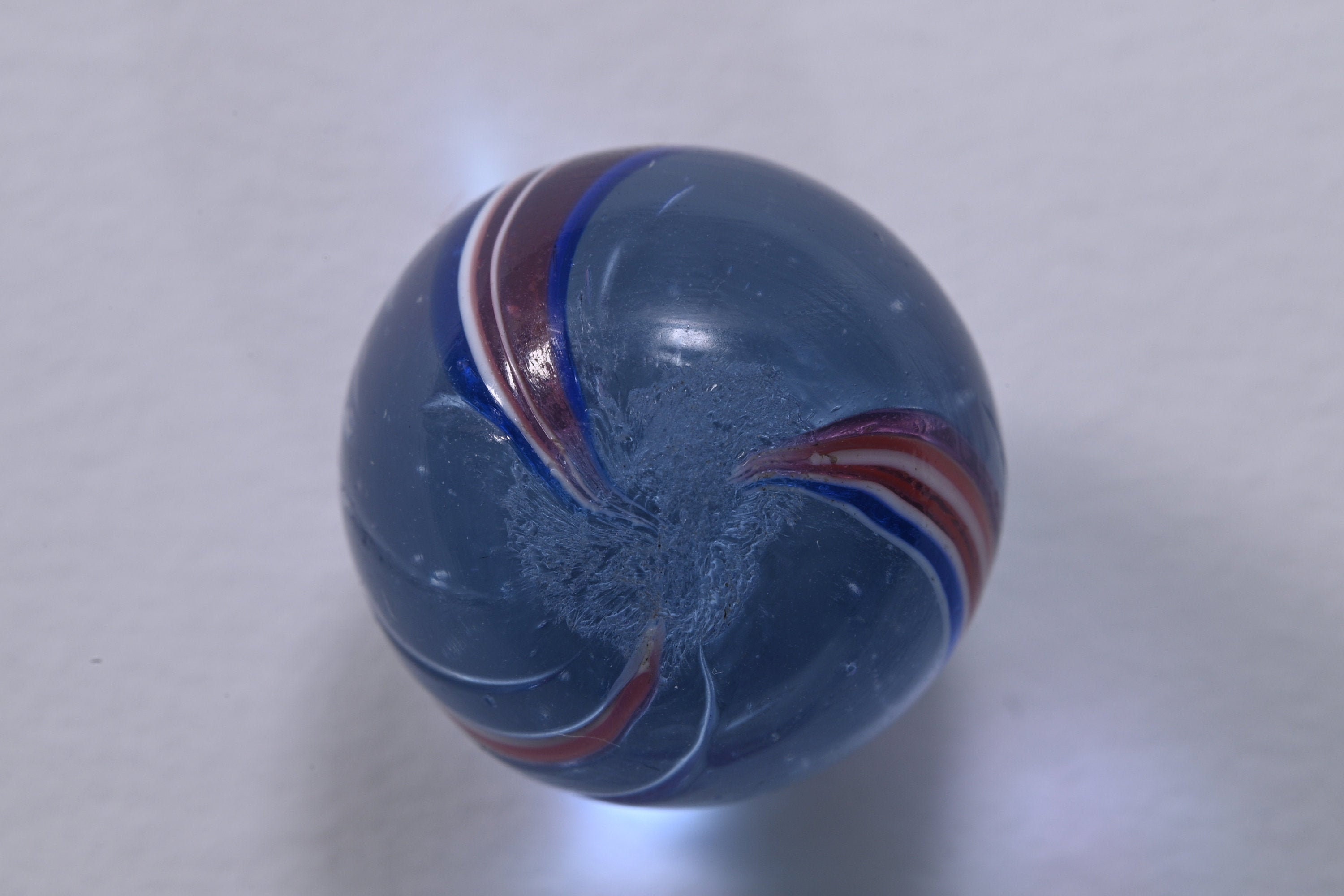 Blue base; White Ribbons 19/32. A German Coreless Swirl Antique hand ...