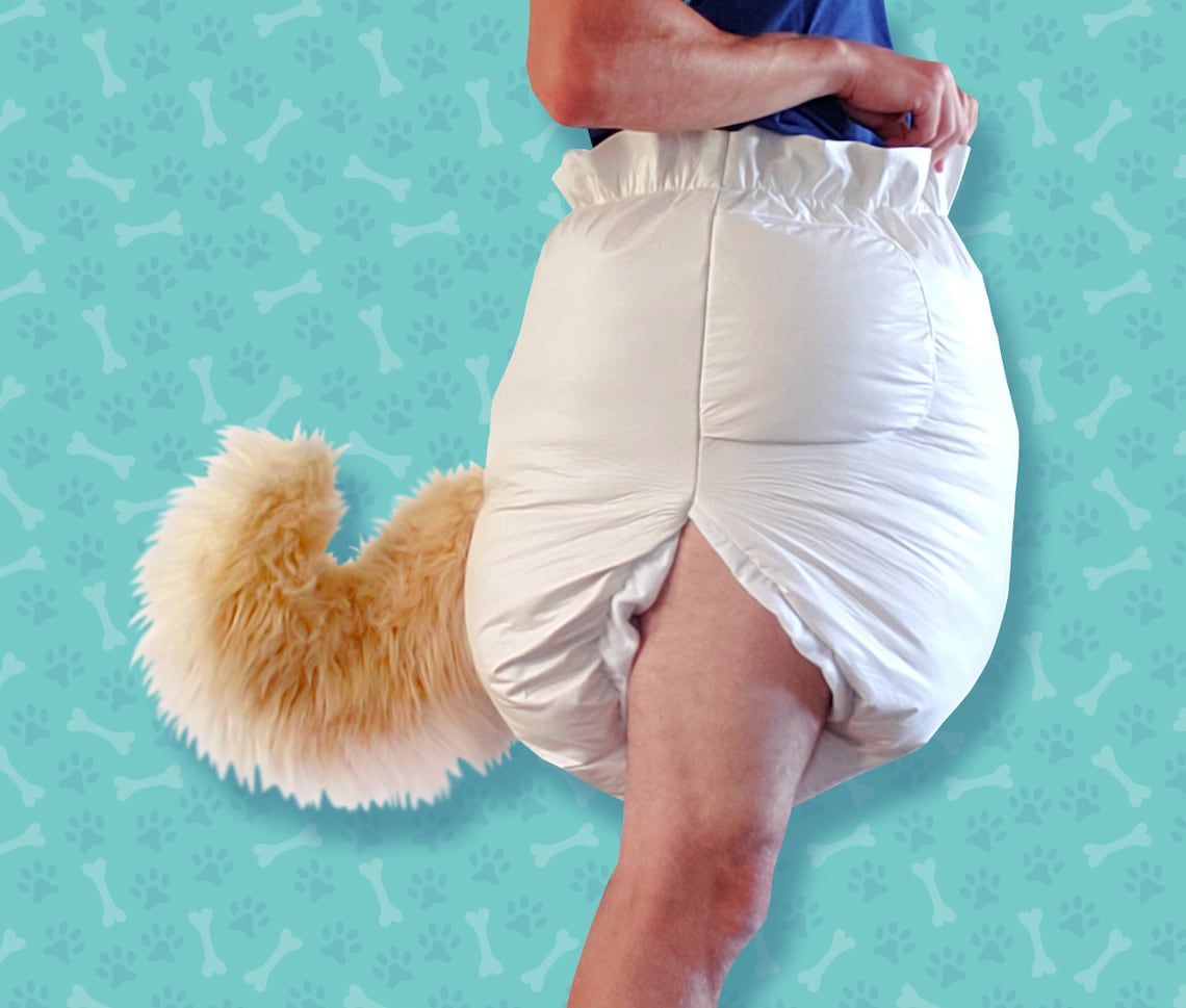 ABDL Oof Poof HUGE Pleather Puppy Dog Tail Diaper - Etsy Australia