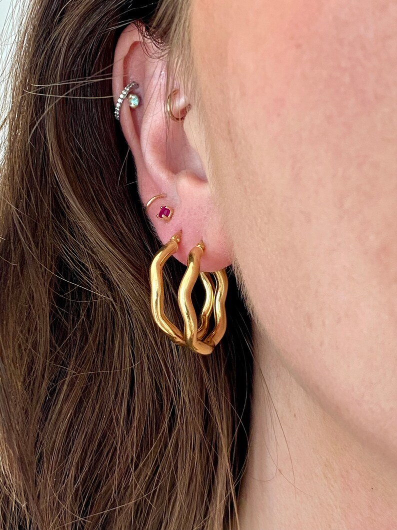 Wavy Gold Hoops 14k Yellow Gold, 1 Inch Wide - Etsy