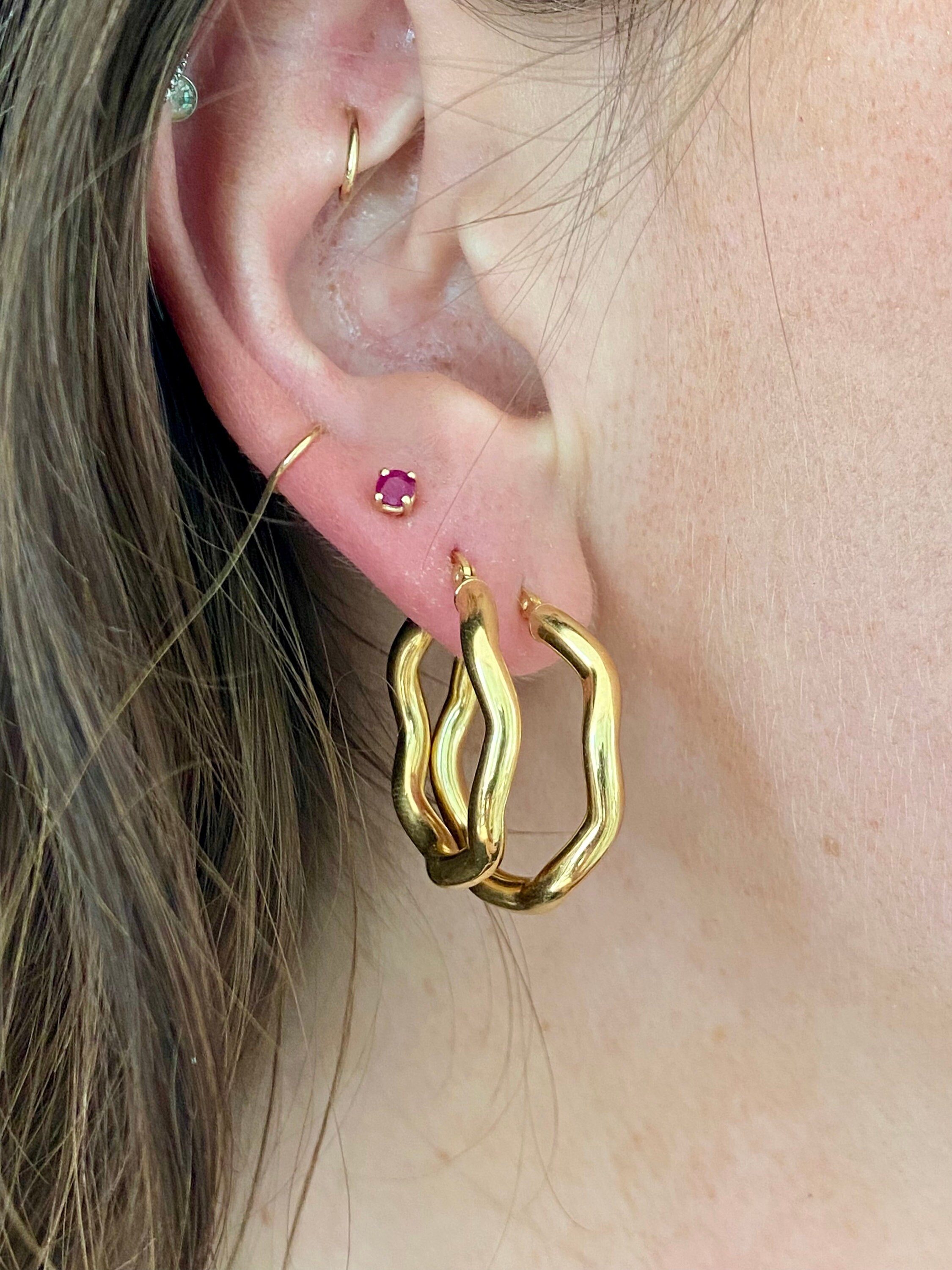 Wavy Gold Hoops 14k Yellow Gold, 1 Inch Wide - Etsy