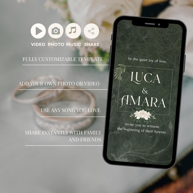 Dark Green Botanical Wedding Invitation Video | Elegant Luxury Digital ...
