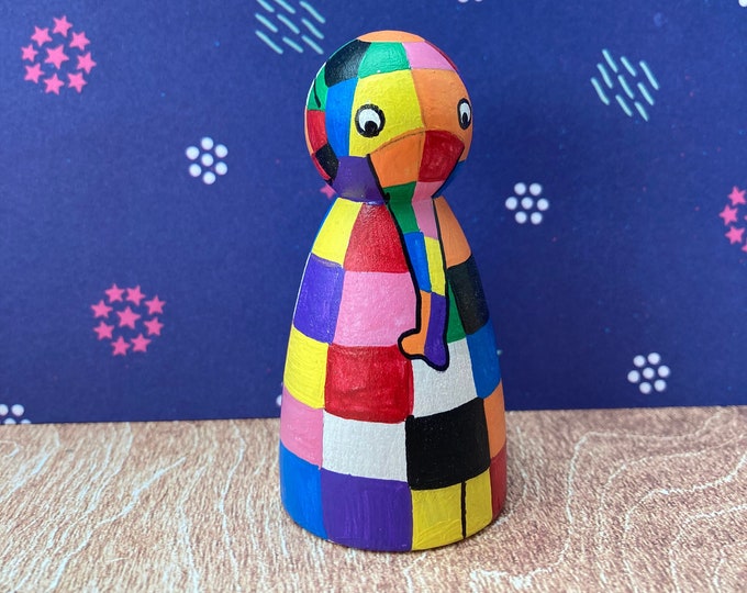 Elmer Peg Doll, Elmer the Elephant, Book Character Toys, Wooden Toys ...