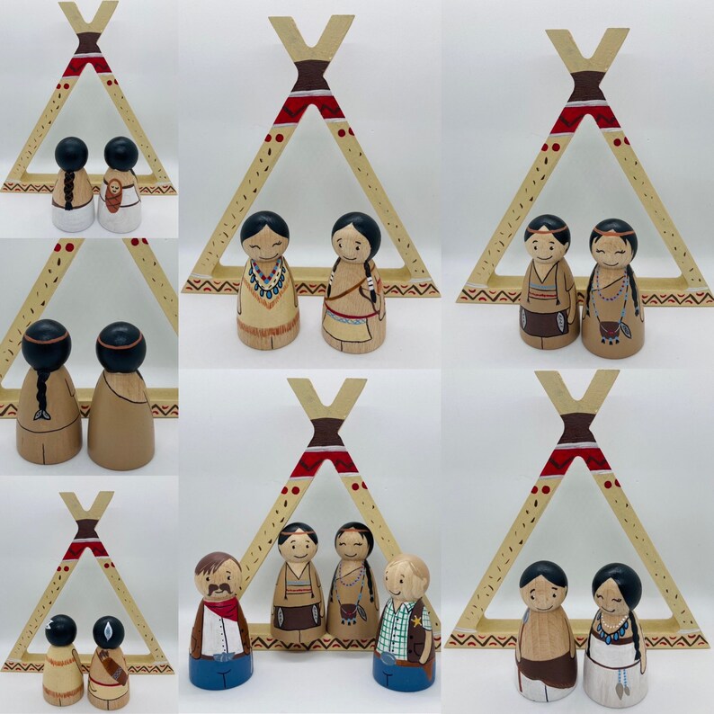 Native American peg dolls cultural peg dolls wooden | Etsy
