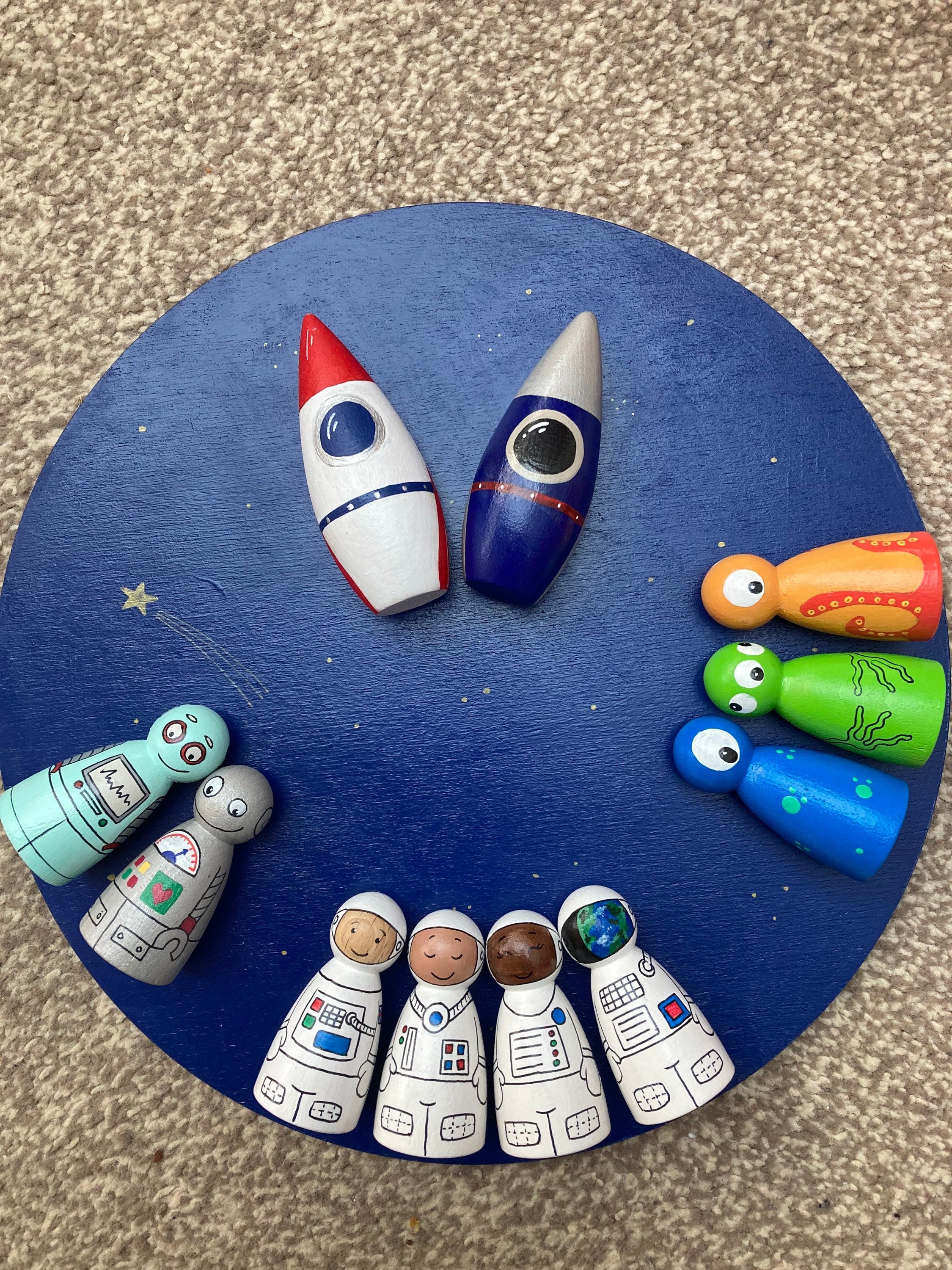 Space Peg Dolls, Astronaut Doll, Wooden Rocket Toy, Outer Space Playset ...