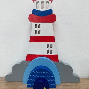 Stacking Lighthouse and Peg Dolls, Lighthouse Toy, Wooden Lighthouse, Small World Play, Seaside ...