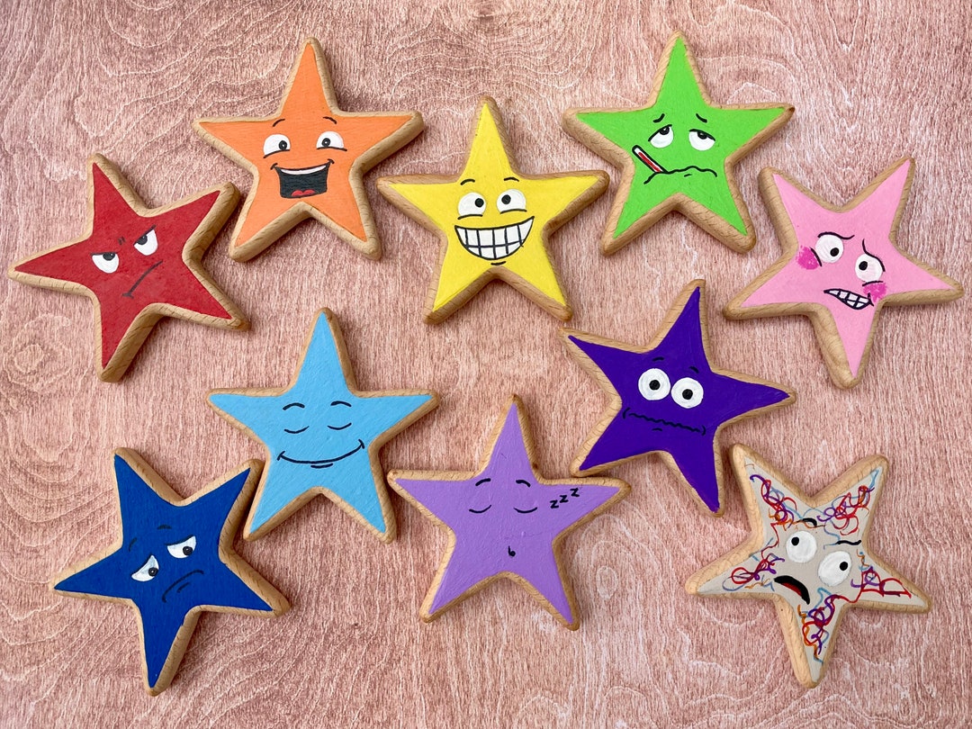 Wooden Emotion Stars, Mood Dolls, Educational Resource, Mental Health ...