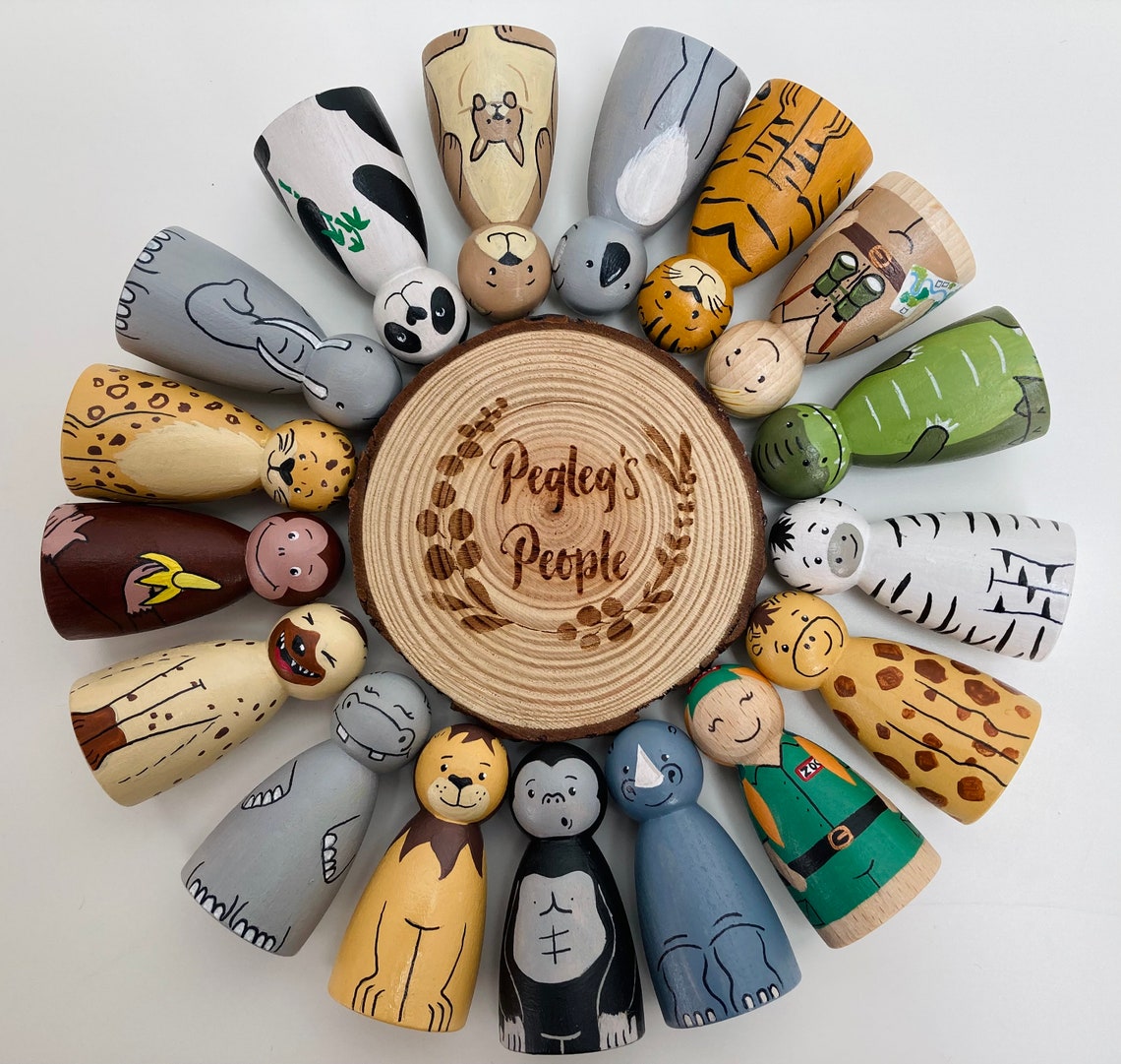 Animal Peg Dolls Zoo Animals Safari Peg Dolls Wooden - Etsy
