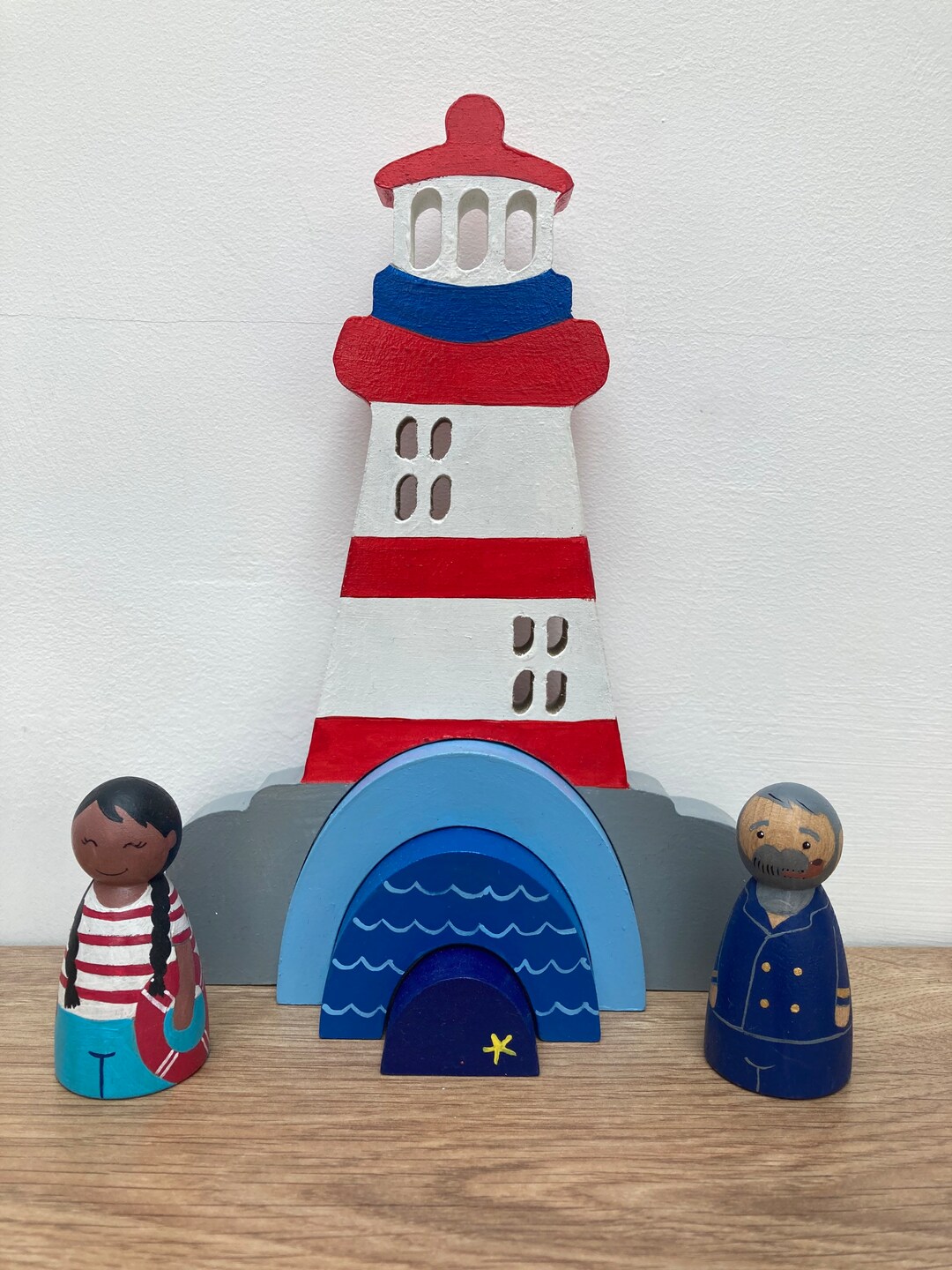 Stacking Lighthouse and Peg Dolls, Lighthouse Toy, Wooden Lighthouse ...