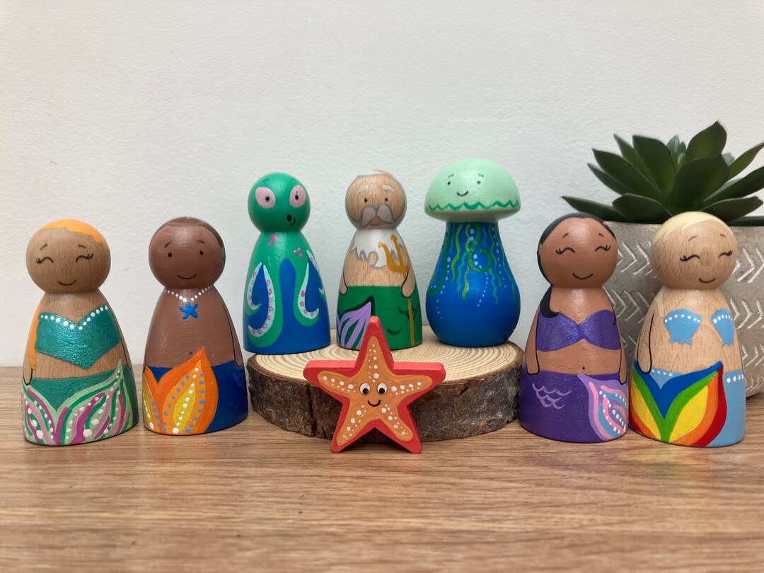 Mermaid Peg Dolls, Under the Sea Play Set, Ocean Themed Toys, Wooden ...