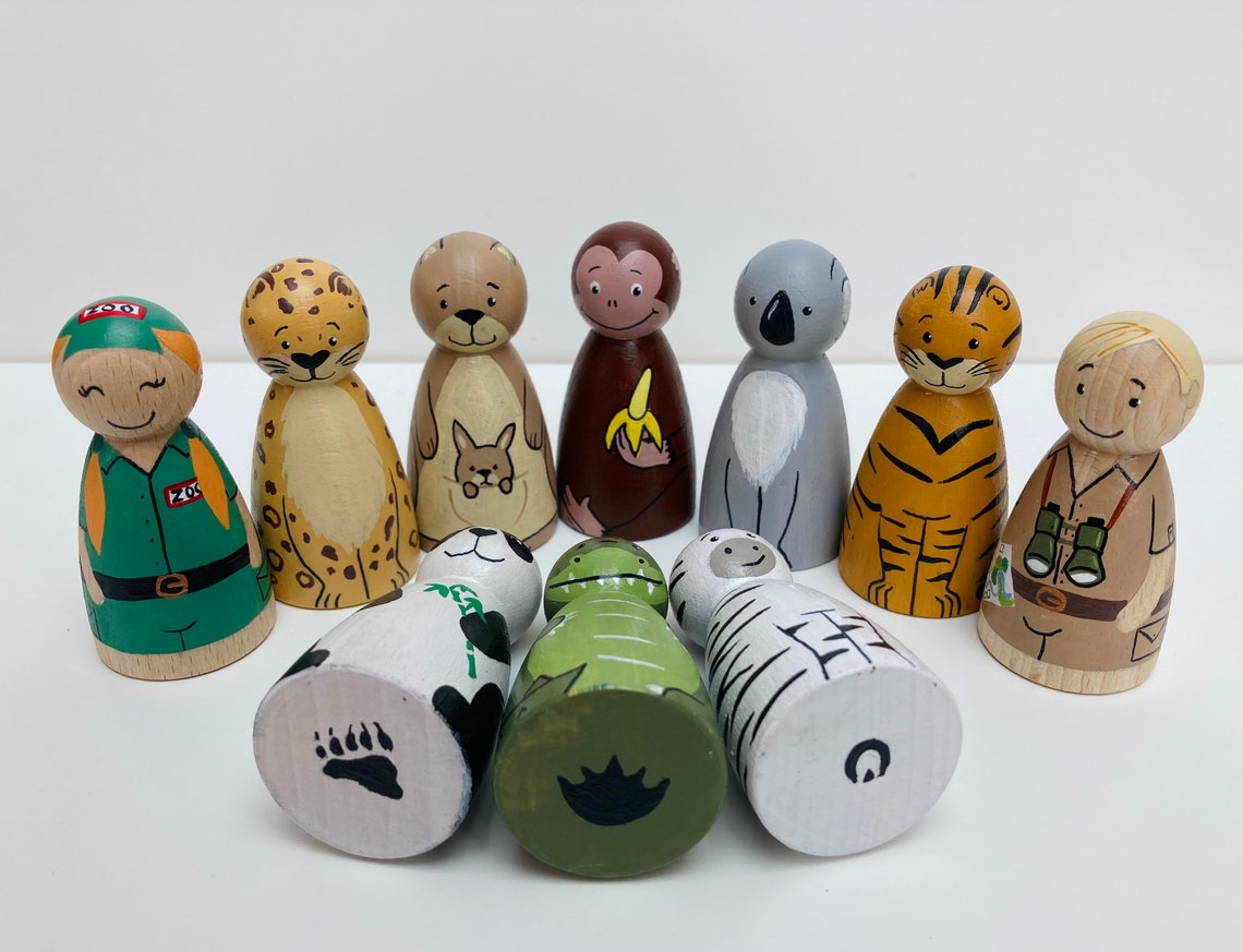 Animal Peg Dolls Zoo Animals Safari Peg Dolls Wooden - Etsy