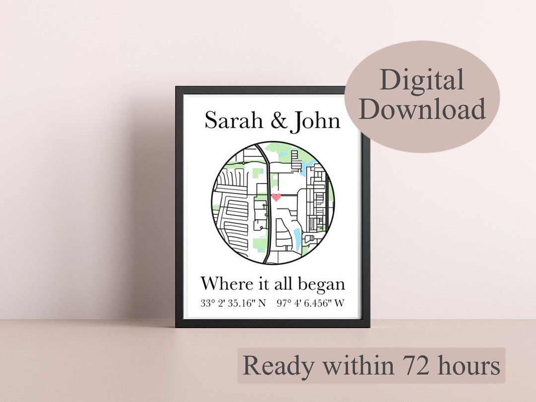 Where We Met Map | First Date Map | Valentines Day Gift | Couples Gift ...