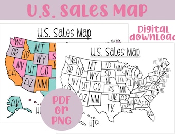 Sales Map of United States With Abbreviations Digital Download - Etsy