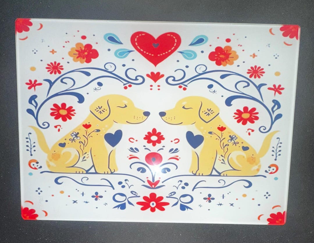 A4 Glass Cutting Board With Labrador Design | Smooth Kitchen Table Top ...