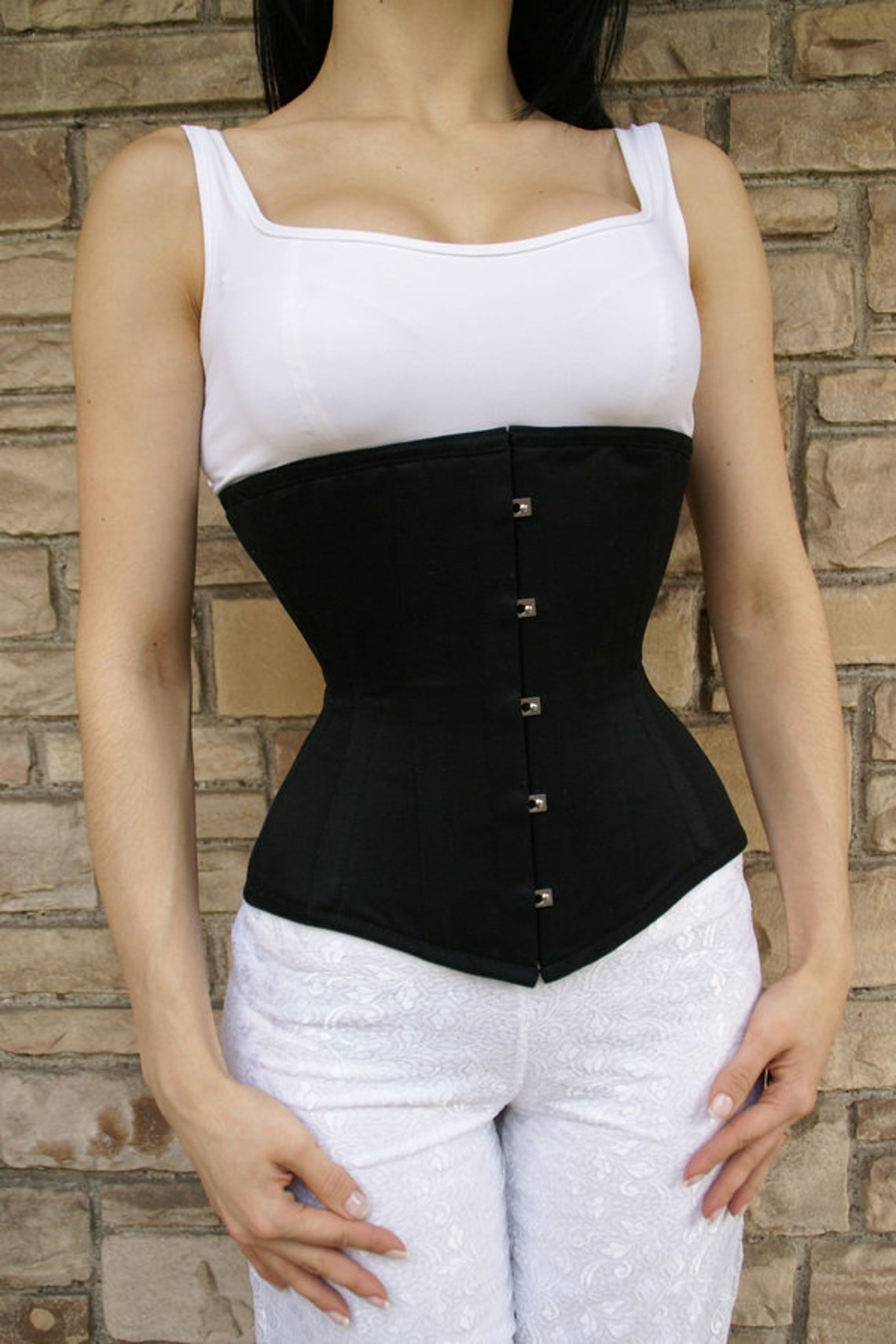 Cotton Corset Underbust Steel Bond Wider Hips Long Back Tight | Etsy