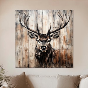Deer Canvas Wall Art Rustic Wall Decor Deer Painting Print Elk on Wood ...
