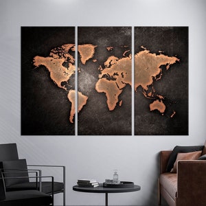 World Map Canvas Print Black World Map Wall Art World Map Office Decor ...