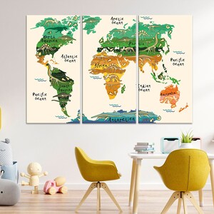 Dinosaurs Kids World Map Wall Art Dinosaurs Map Canvas Print - Etsy