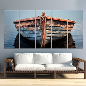 Rustic Wooden Boat Canvas Wall Art Boat on the Water Print Lake House ...