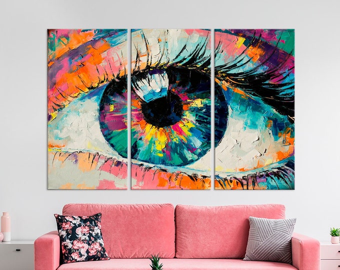 Abstract Eye Oil Painting, Colorful Modern Wall Art, Eye Canvas Art ...