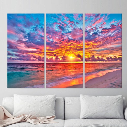 Ocean Beach Canvas Print Sunset Wall Art Sunrise Large Canvas - Etsy
