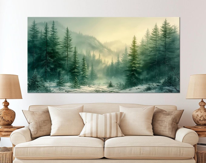 Forest Canvas Wall Art Pine Tree Print Snowy Forest Painting Nature ...