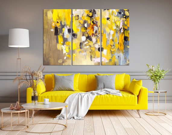 Abstract painting Yellow canvas wall art Modern Contemporary | Etsy