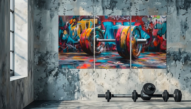 Gym Canvas Wall Art Barbell Graffiti Print Weightlifting Decor Sport ...