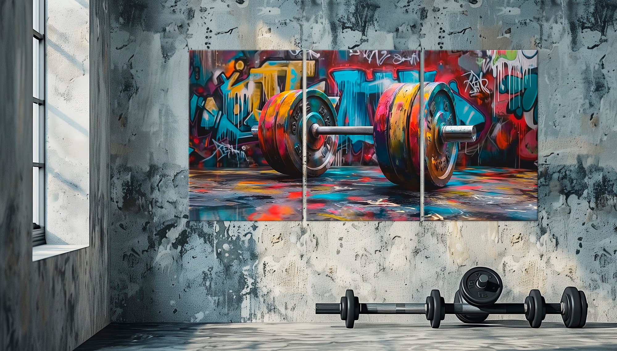 Gym Canvas Wall Art Barbell Graffiti Print Weightlifting Decor Sport ...