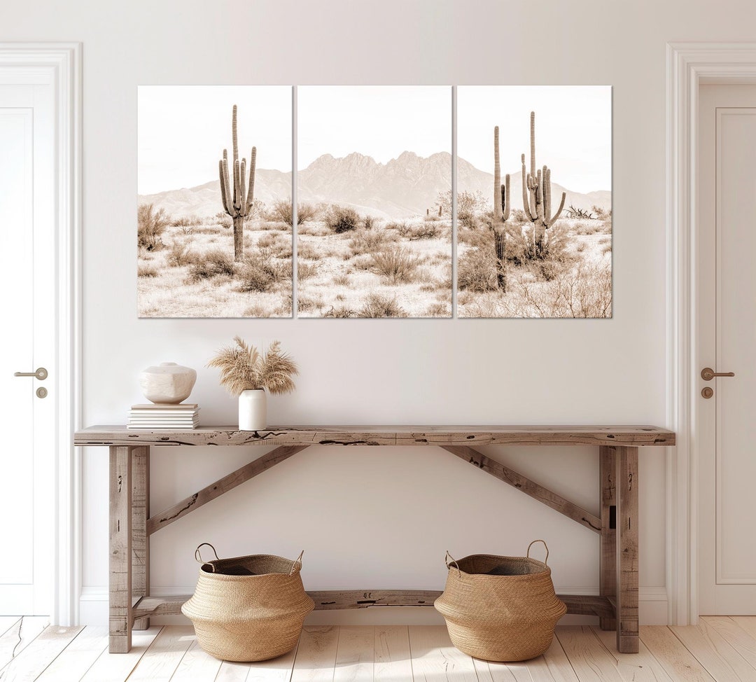 Arizona Desert Canvas Wall Art Cactus Print Farmhouse Wall Decor Sepia ...