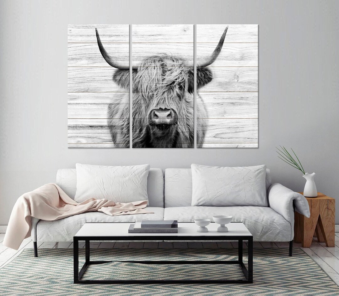 Highland Cow Print Farmhouse Decor Rustic Wall Art Cow Large Canvas Art ...
