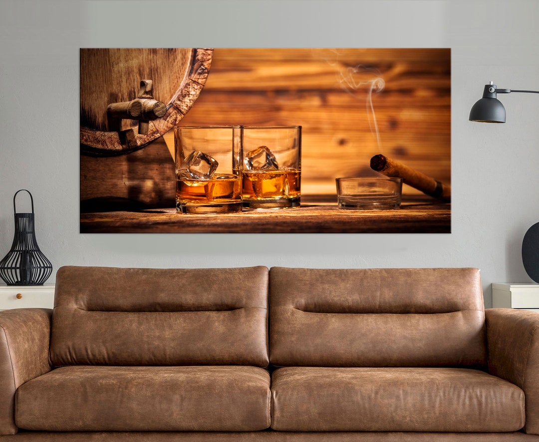 Whiskey and Cigar Canvas Wall Art Alcohol Drink Print Man Cave Decor ...