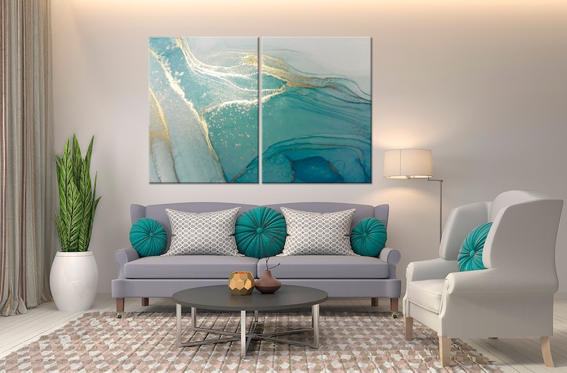 Abstract Wall Art Turquoise Wall Decor Marble Canvas Print - Etsy