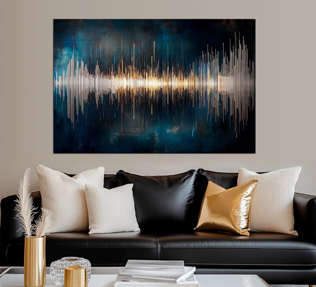 Abstract Soundwave Canvas Wall Art Music Print Navy Blue Living Room ...