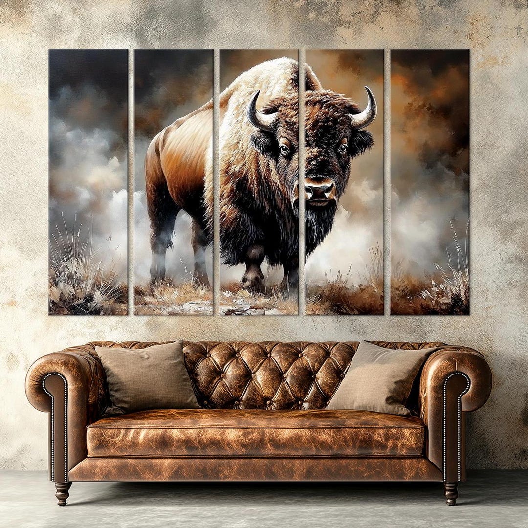 Bison Canvas Wall Art American Buffalo Print Bison Painting Rustic Wall ...