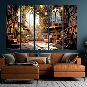 Fantasy Library Canvas Wall Art Library Painting Print Book Lover Gift ...