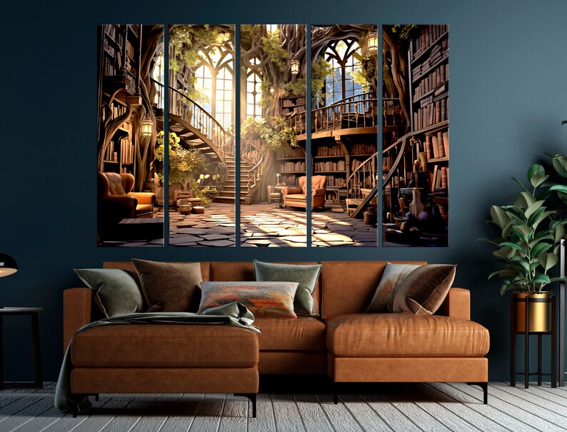 Fantasy Library Canvas Wall Art Library Painting Print Book Lover Gift ...
